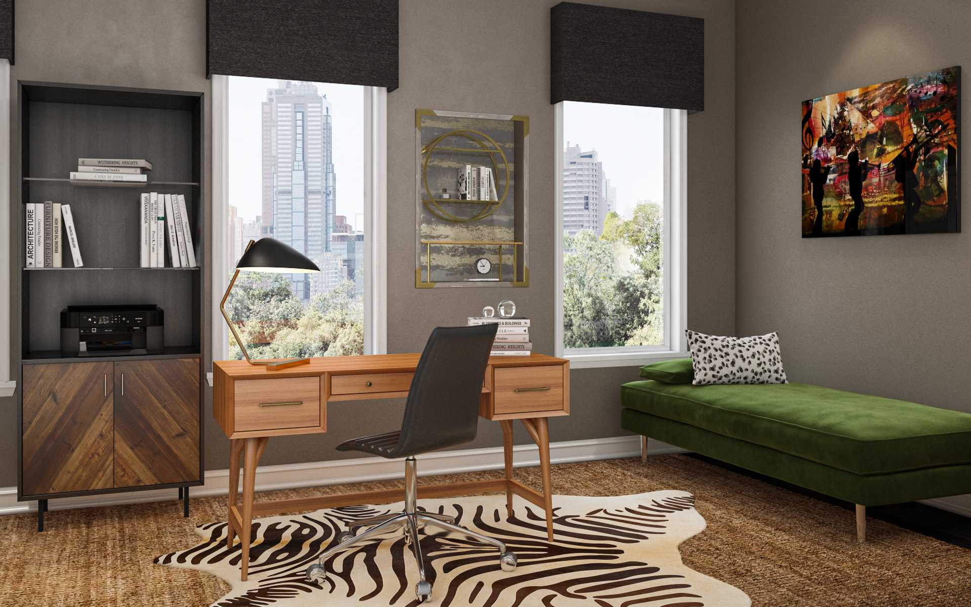 Bohemian, Glam, Midcentury Modern Office Design by Havenly Interior ...