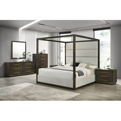Gianluca cream velvet canopy bed store