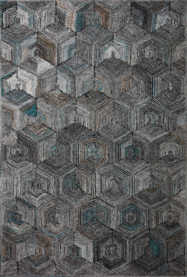 blue hexagon pattern rug